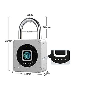 eLinkSmart Gym Locker Padlock - Fingerprint Mobile APP Unlock Remote Unlock: Waterproof Keyless Biometric Padlock for Gym Locker Field Box Footlocker Tool Box Gun Case Type-C Silver