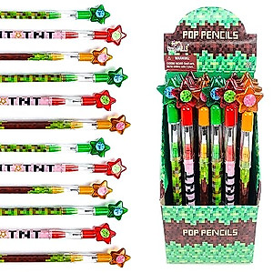 TINYMILLS 24 Pcs Pixel Miner Themed Multi Point Pencils Party Favor Mine Pixel Craft Back to School Pencils Classroom Rewards Prizes Goody Bag Treat Bag Stuffers
