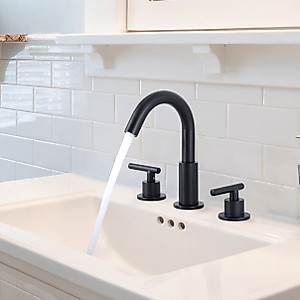 Qomolangma Black Bathroom Faucets for Sink 3 Hole, 8 inch Widespread Bathroom Faucet, 2-Handle Bathroom Sink Faucet, 360° Swivel Spout Lavatory Sink Faucet with Water Supply Lines & Pop Up Drain