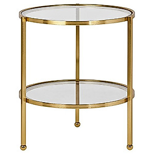 Amazon Brand – Rivet Modern Round Metal Coffee Table, 18.5"H, Gold and Glass