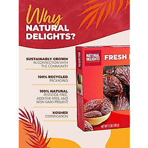 Natural Delights Dates – Large & Plump, Non-GMO Verified, Good Source of Fiber, Naturally Sweet Fruit Snack, Perfect for On-the-Go - Medjool Dates Whole, 2 lb Box