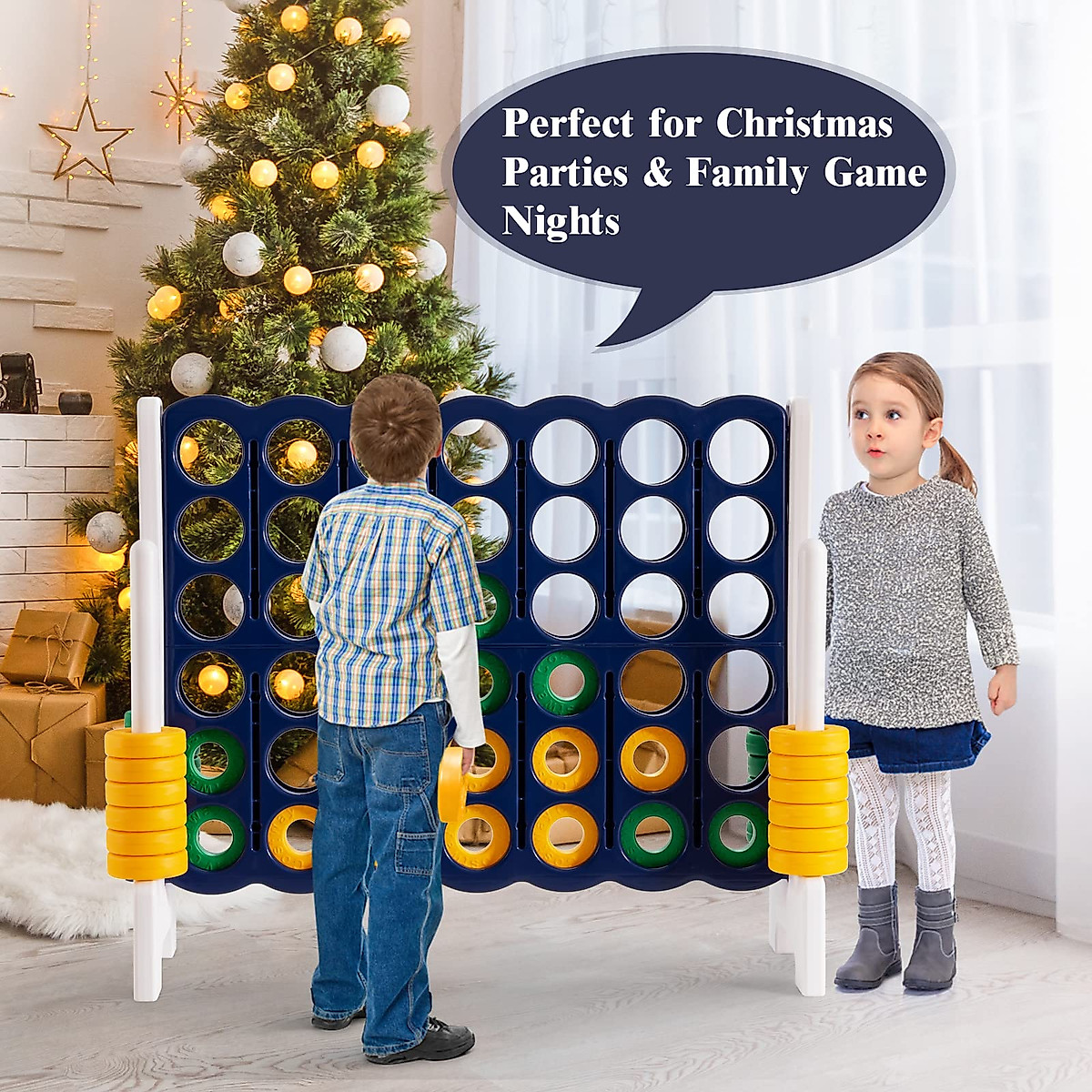 COSTWAY Jumbo 4-to-Score Giant Game Set, 4 in A Row for Kids and Adults, 3.5FT Tall Indoor & Outdoor Game Set with 42 Jumbo Rings & Quick-Release Slider, Perfect for Holiday Party & Family Game