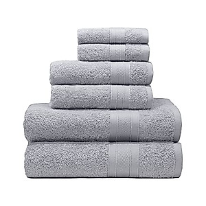 TRIDENT 6 Piece Bath Towels Set for Bathroom - 2 Bath Towel, 2 Hand Towel, 2 Washcloth 100% Cotton Soft and Plush Highly Absorbent, Soft Towel for Hotel & Spa - Silver Grey