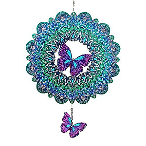 DREAMYSOUL Outdoor Wind Spinner Metal, 12 Inches Butterfly Hanging Wind Spinners 3D Garden Wind Sculpture for Outdoor Garden Patio Decoration