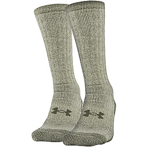 Under Armour Adult Hitch Coldgear Boot Socks, 2-Pairs , Khaki Base/Marine Od Green , Large