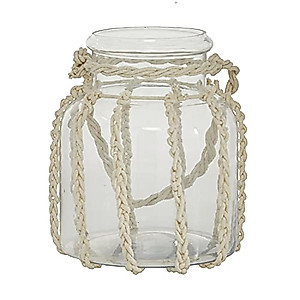 Deco 79 Glass Candle Lantern with Rope Handle, 8" x 7" x 8", Clear