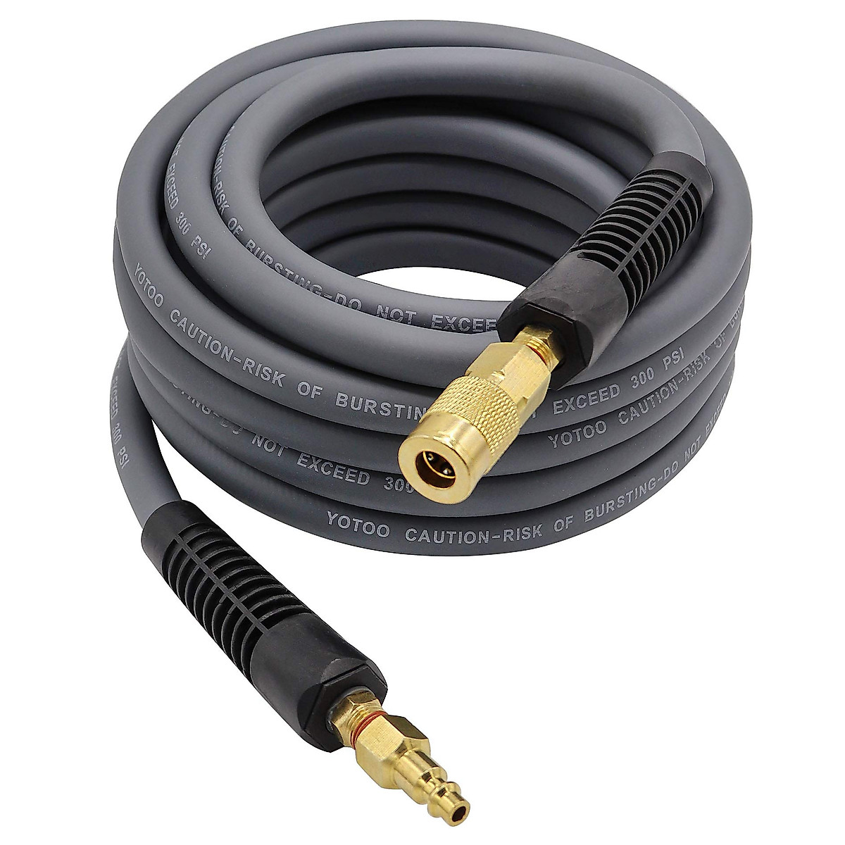 YOTOO Hybrid Air Hose 3/8-Inch by 25-Feet 300 PSI Heavy Duty, Lightweight, Kink Resistant, All-Weather Flexibility with 1/4-Inch Industrial Quick Coupler Fittings, Bend Restrictors, Gray