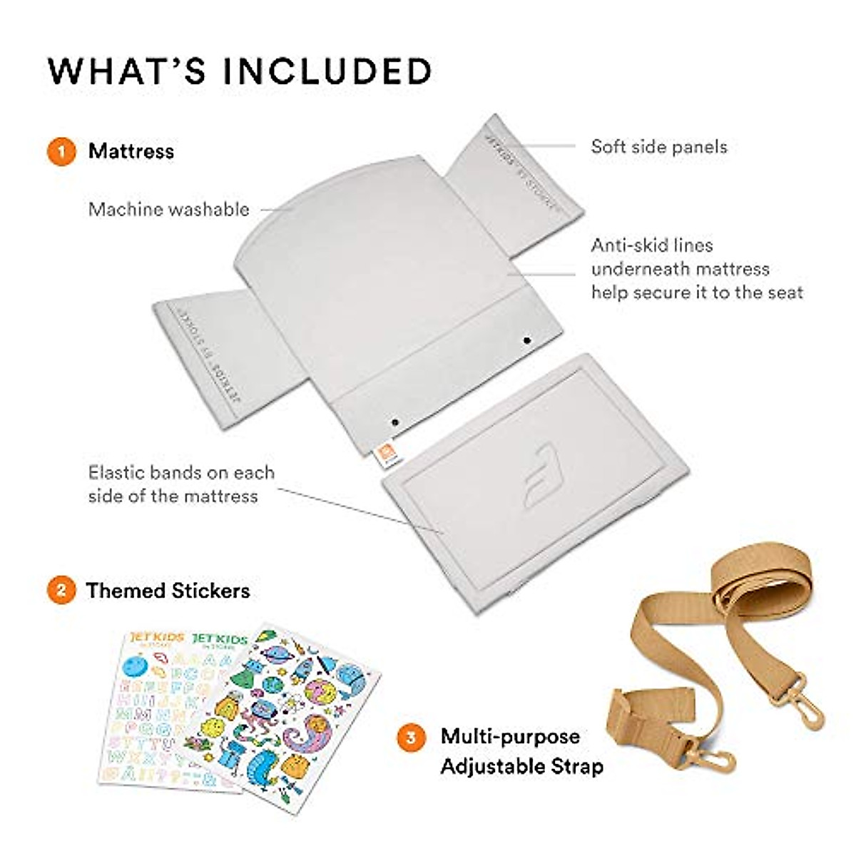 JetKids by Stokke BedBox, Kid's Ride-On Suitcase & In-Flight Bed, Help Your Child Relax & Sleep on the Plane, Best for Ages 3-7, White/Full Moon