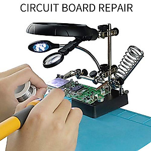 Dandelion 2.5X 7.5X 10X LED Light Magnifier Soldering Station,Magnifying Desk Lamp Helping Hand Repair Clamp Alligator Auxiliary Clip Stand Desktop Magnify Glass for Painting Miniature,Jewelry Pieces