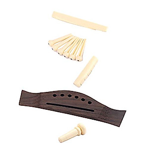 Artibetter Rosewood Saddle Through Guitar Bridge Bovine Bone Guitar Saddle Nut Slotted Bridge Pins Endpins Set for Folk 6 strings Guitar Replacement Parts