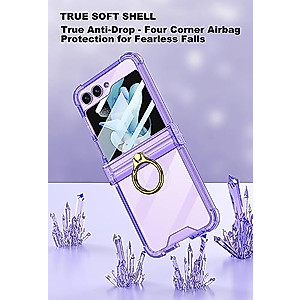 TECHY for Samsung Z Flip 5 Case with Hinge Protection, Galaxy Z Flip 5 Clear Airbag Case with Ring Stand Built-in Screen Protector Protective Cover for Samsung Galaxy Z Flip 5, Clear Blue