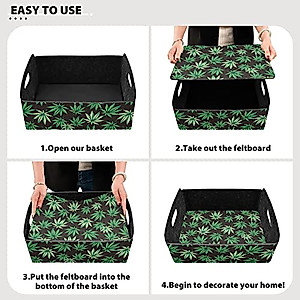 CaTaKu Foldable Storage Basket Marijuana Leaves Collapsible Felt Storage Bins with Handle Drawer Organizer Bin Cube Shelf Box for Organizing Closet Clothes Office Books Bedroom