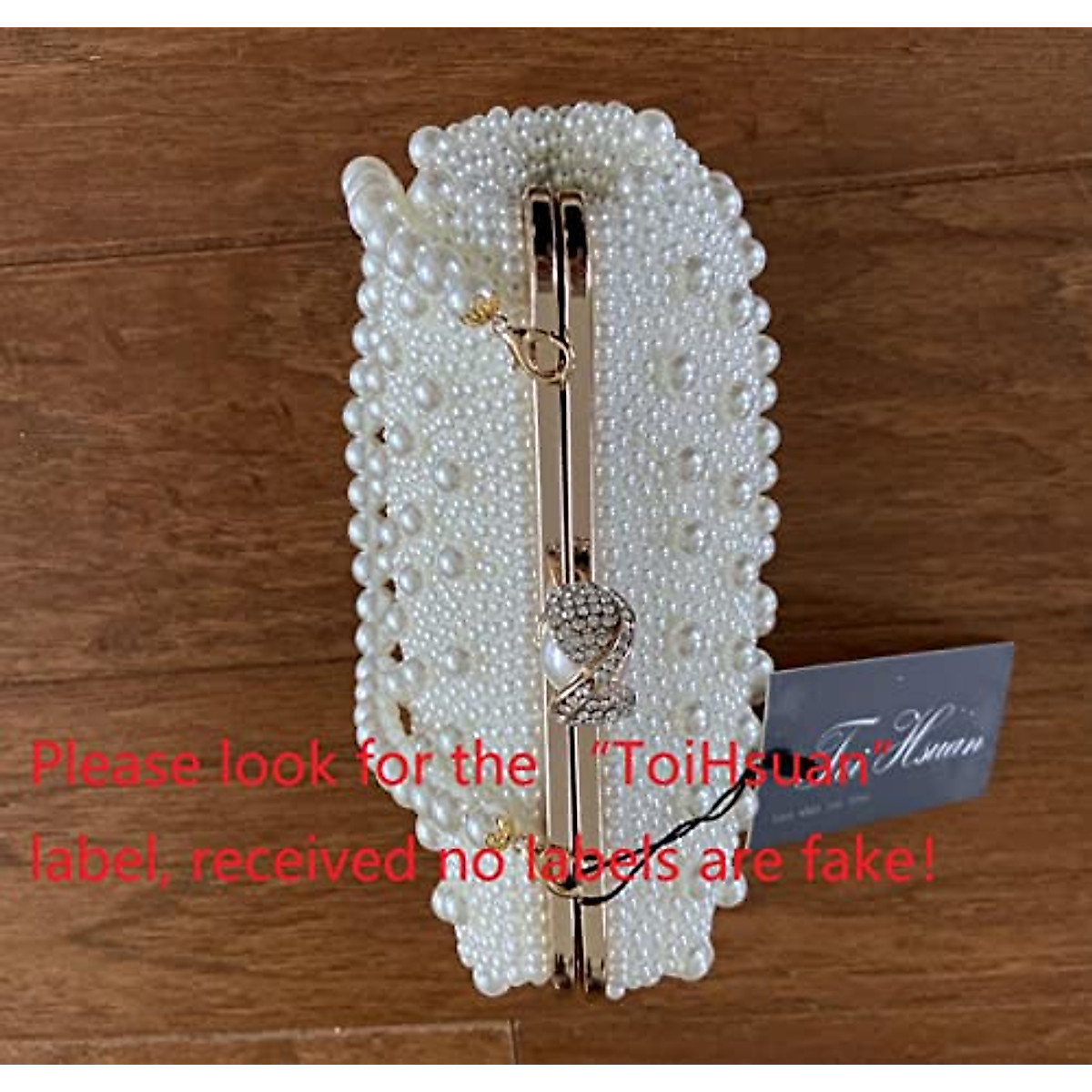 TOIHSUAN Women's Pearl Beaded Cream Evening Cluthes Bags for Wedding-with shoulder strap, 22cm*8cm*12cm