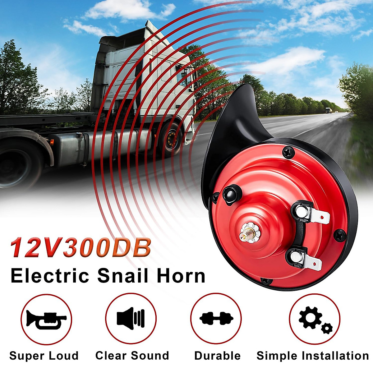 Ouffun Super Loud Waterproof Dual Horns, 12V 300DB, Universal Fit Kit for Cars, Motorcycles, Trucks, Trains & Boats (2 PCS)