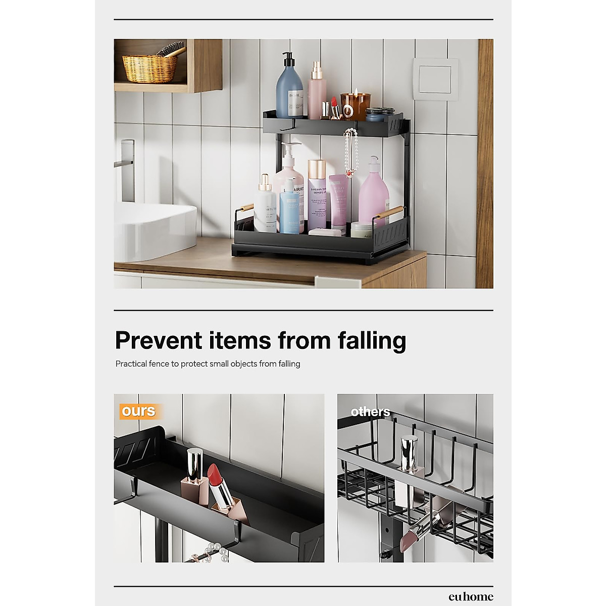 EUHOME Under Sink Organizers and Storage, Kitchen Under Sink Organizer, Slide Out Under Sink Storage for Bathroom 2 Tier Under Cabinet Organizer (Black, 1Pack)