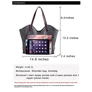 Eamom large capacity tote bags for school canvas tote bag for women leather strap shoulder bag handbag hobo tote bag (Gray)