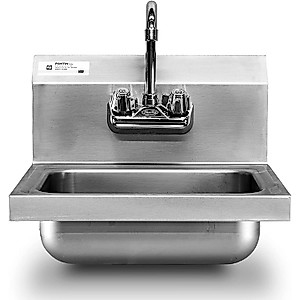 17"L x 16"W Stainless Steel Commercial Wall Mounted Hand Sink with Gooseneck Faucet for Restaurant, Bar, Cafe, Salon & Spa, Home - 16 Gauge (NSF Listed)