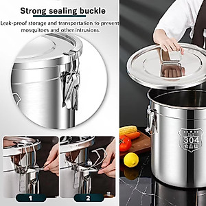TRAGLO Stainless Steel Cereal Container with Lid and Handles Round Rice Bin Airtight Food Storage Bucket for Home Kitchen Counter 12L