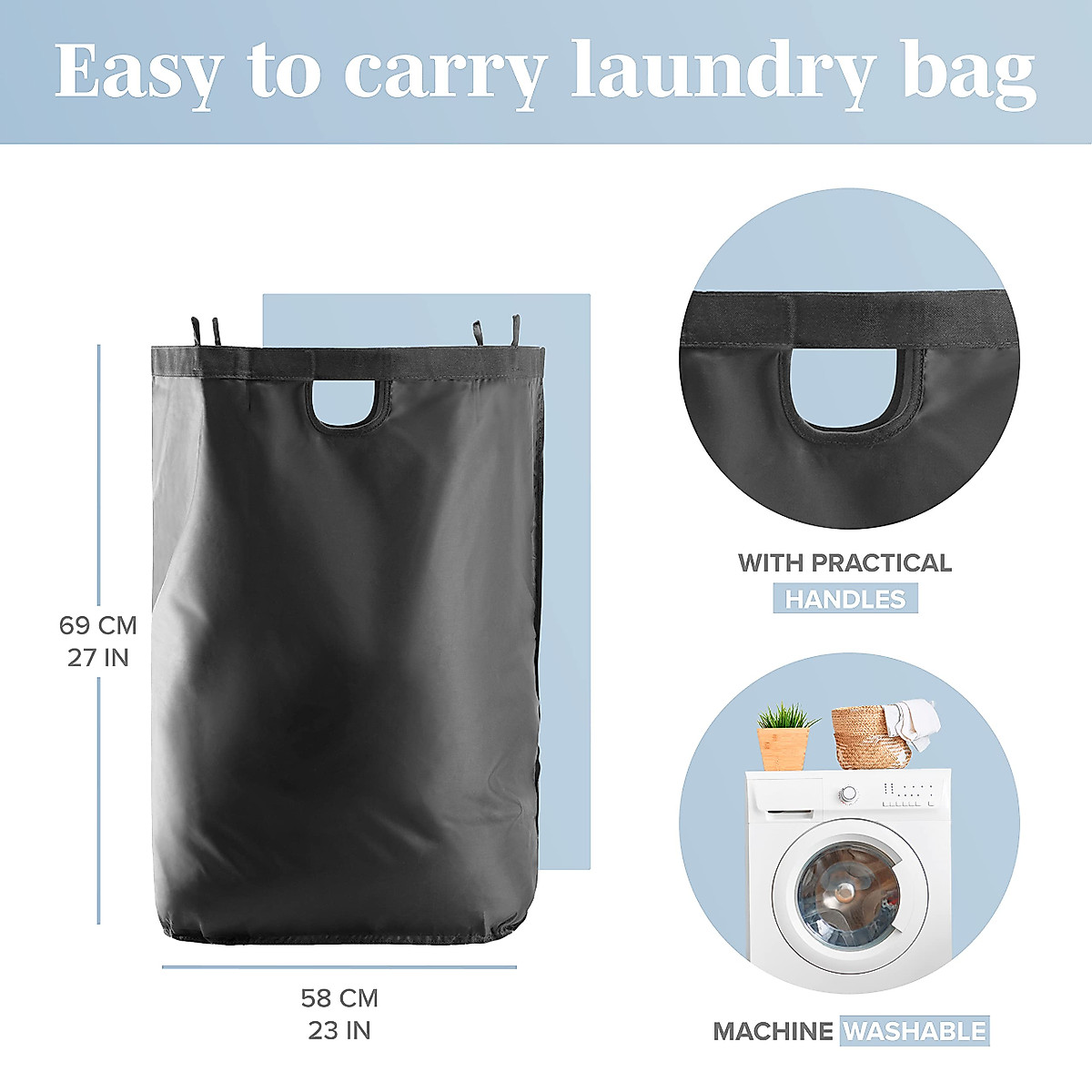 LONBET 26 Gal. Laundry Basket with Lid, Made from Breathable Fabric Aesthetic Clothes Hampers for Laundry with Side Handles & Sturdy Bamboo Frame Laundry Hamper with Lid & Removable Bag, Black