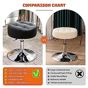 Furniliving PU Leather Vanity Chair, 360° Swivel Makeup Chair Adjustable Height Vanity Stool for Makeup Room, Round Modern Ottoman Stool Chair, Small Stool for Living Room, Bedroom, Black