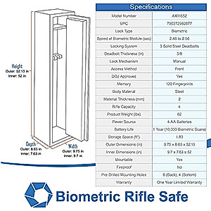 Barska Quick and Easy Access Biometric Rifles, Firearms and Long Guns Safe for Home, Removable Shelf, Optional Silent Mode, 1.83 Cubic Ft
