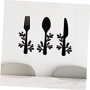 ABOOFAN 3pcs Wooden and Fork Pendant Cafe Restaurant Bar Sign Farmhouse Wooden Wall Plaque Hanging Wood Wall Art Country Home Decor Utensil Pendant for Home Tableware Wall Hanging