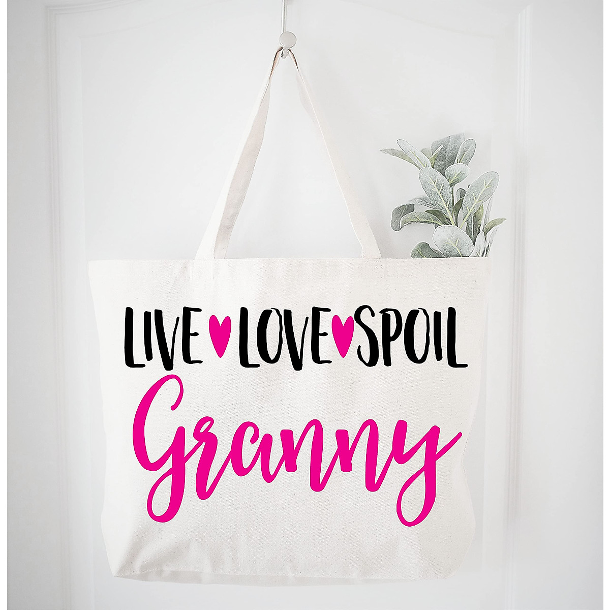 COCOVICI Granny Tote Bag | Grandma Gifts | Granny Gifts | Granny Christmas Gift | Christmas Gift from Grandkids (Live Love Spoil Granny Pink/Black Font)
