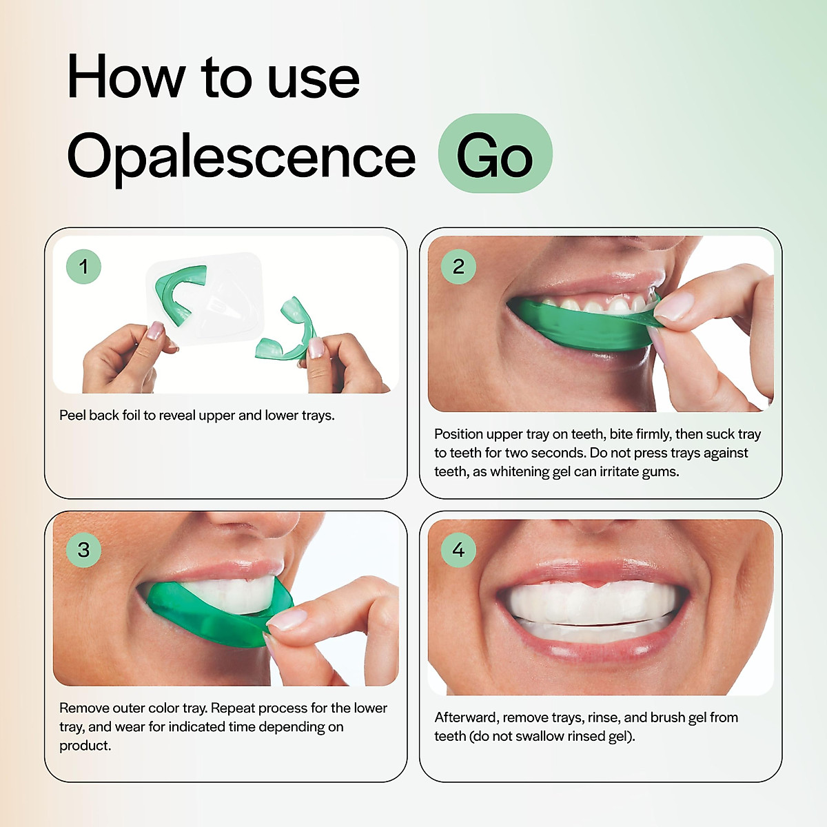 Opalescence Go - Prefilled Teeth Whitening Trays - Original 15% - (4 Treatments) - Hydrogen Peroxide with PF - Cool Mint - Made by Ultradent. 4648-1