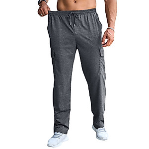 CTU Mens Fashion Baggy Sweatpants Lightweight Workout Cargo Sweatpants Athletic Pants Open Bottom Joggers with Pockets Darkgrey