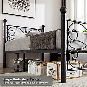 VECELO Twin Bed Frame with Headboard and Footboard, Metal Mattress Foundation, Heavy Duty Platform, No Box Spring Needed, Matte Black