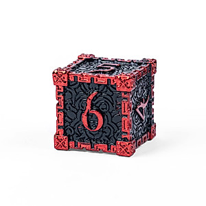 Cusdie Metal Dice with Metal Box, 7 PCs DND Metal Dice, Dagger Design Polyhedral Dice Set, for Role Playing Game D&D Dice MTG Pathfinder (Black with Red Font)