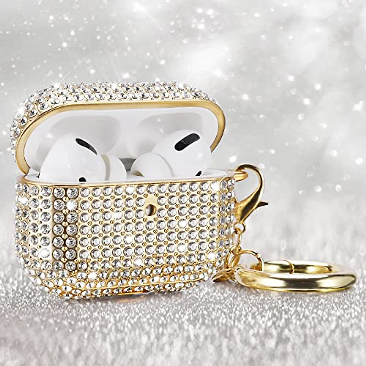 Case for AirPods Pro 1st Generation, Filoto Bling Crystal PC AirPod Pro Case Cover for Women Girls, Cute Air Pod Pro Protective Accessories with Lobster Clasp Keychain (Gold)