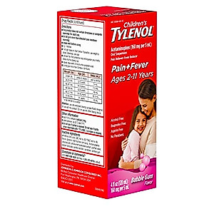 Tylenol Children's Oral Suspension Medicine with Acetaminophen, Bubble Gum, 4 Fl Oz, Pack of 2