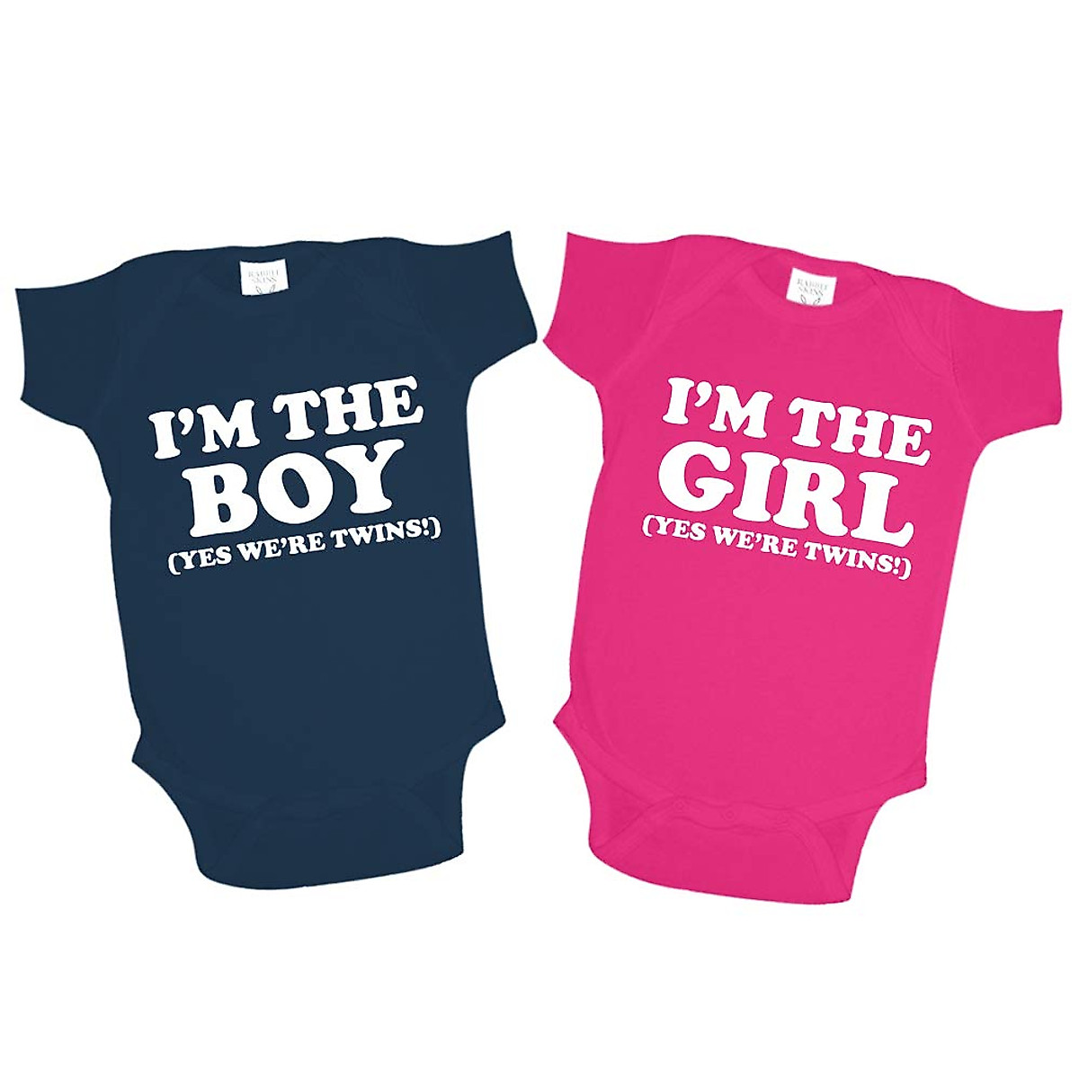 I'm The Boy I'm The Girl Yes We're Twins Matching Baby Boy and Girl Twin Sets Navy & Pink Newborn