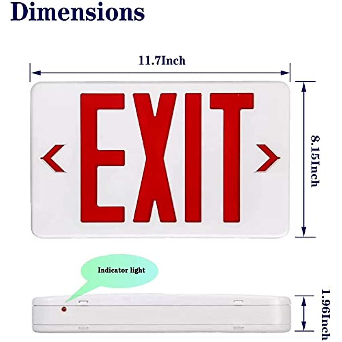 LED Exit Sign Emergency Light, Red Lettering with Battery Backup, 2-Pack, LED Emergency Lights for Commercial or Industrial Use, AC 120-277V, UL Listed, Rechargeable