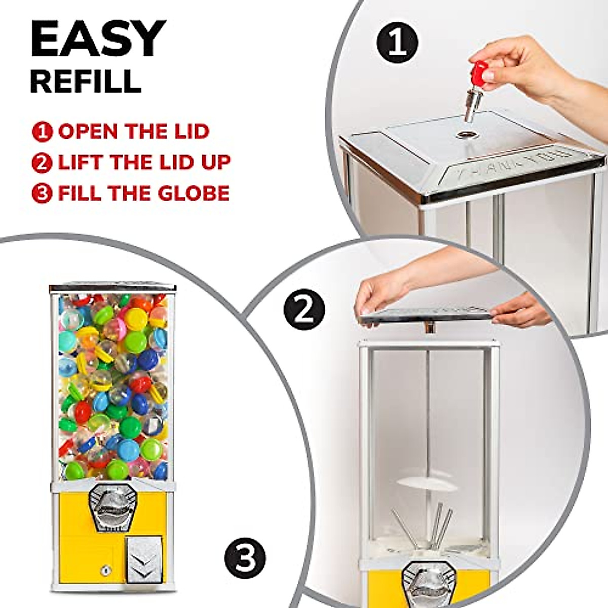 Vending Machine - Big Capsule Vending Machine with Stand - Prize Machine - Commercial Vending Machine for 2 Inch Round Capsules Gumballs Bouncy Balls - Yellow