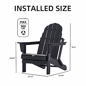 VOQNIS Adirondack Folding Chair, HDPE Outdoor Plastic Patio Chairs for Fire Pits, Gardens, Decks, Seaside Weather Resistant, Waterproof, Easy to Assemble (Black)