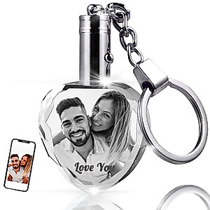 Amlion Crystal Keychain Photo Lighted Custom Crystal Etched Keychain, Personalized Crystal Keychain 3D Laser Engraved Gifts