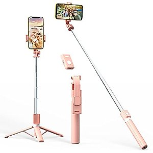 Selfie Stick Tripod with Remote 44 inch Bluetooth Selfie Stick Wireless Extendable Upgrade Portable Lightweight Tripod for iPhone 14 13 12 11 Pro Max Samsung Galaxy S22 S21 Android (Pink)