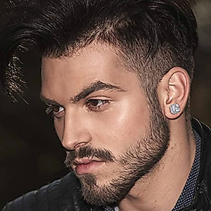 Jstyle 18K White Gold Plated Halo Stud Earrings 925 Sterling Silver Cubic Zirconia Stud Earrings Round Square Red Stud Earrings Set for Women Men CZ Birthstone Jewelry Gifts