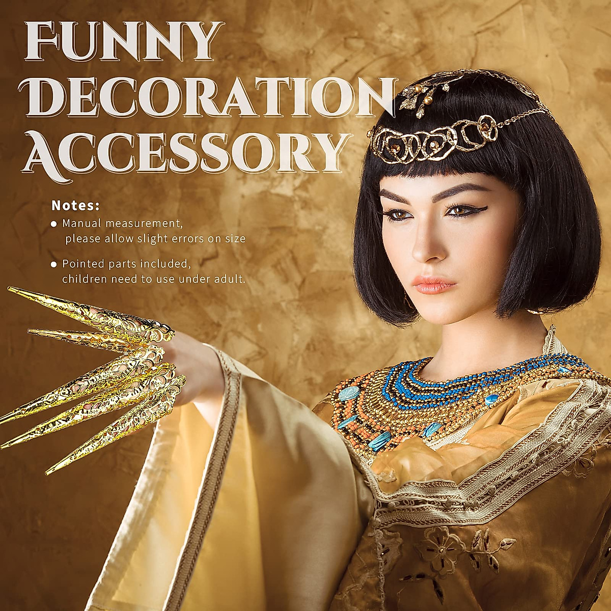 Leelosp 20 Packs halloween Finger Nail Claw Rings Ancient Queen Fingernail Claw Metal Finger Knuckle Claw for Halloween Women Cosplay Costume Drama Dance Show (Gold)