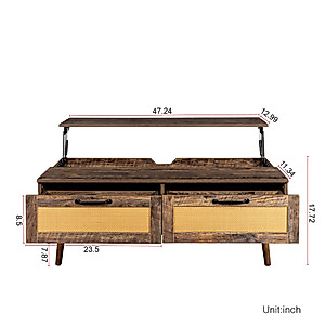 Lift Top Coffee Table with Storage, 47.24" Modern Center Table Lift Tabletop Table for Living Room, Coffee Table with Hidden Compartment Home Office 47.24" L x 23.62" W x 17.72" H