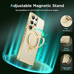 Juntone for Samsung Galaxy S23 Ultra Case with Magnetic Stand,[Compatible with Magsafe][Non-Yellowing], Slim Protective Matte Back and Green Edge Phone Case for Galaxy S23 Ultra Case 6.8 Inch-Gold