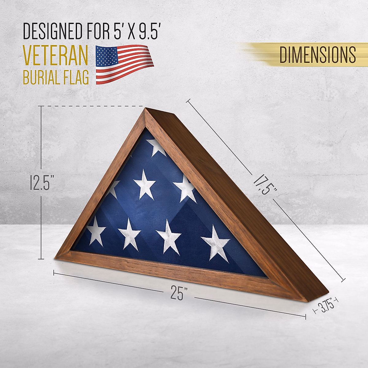 HBCY Creations Flag Display Case for 5' x 9.5' American Veteran Burial Solid Wood Rustic Brown Frame with Glass Front Wall Mount or Standing Display, Box