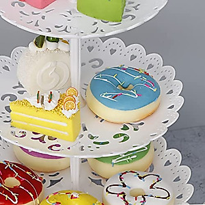Set of 2 White 3-Tier Cupcake Dessert Stand with Base, Fruits Desserts Candy Sweets Buffet Display Plate Decor Serving Platter for Tea Party Wedding Birthday Baby Shower Celebration Home Decoration