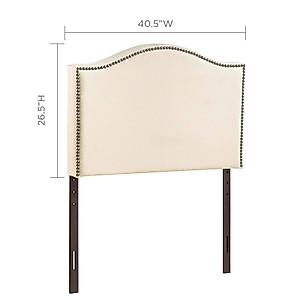 Modway Curl Linen Fabric Upholstered King Headboard with Nailhead Trim and Curved Shape in Ivory