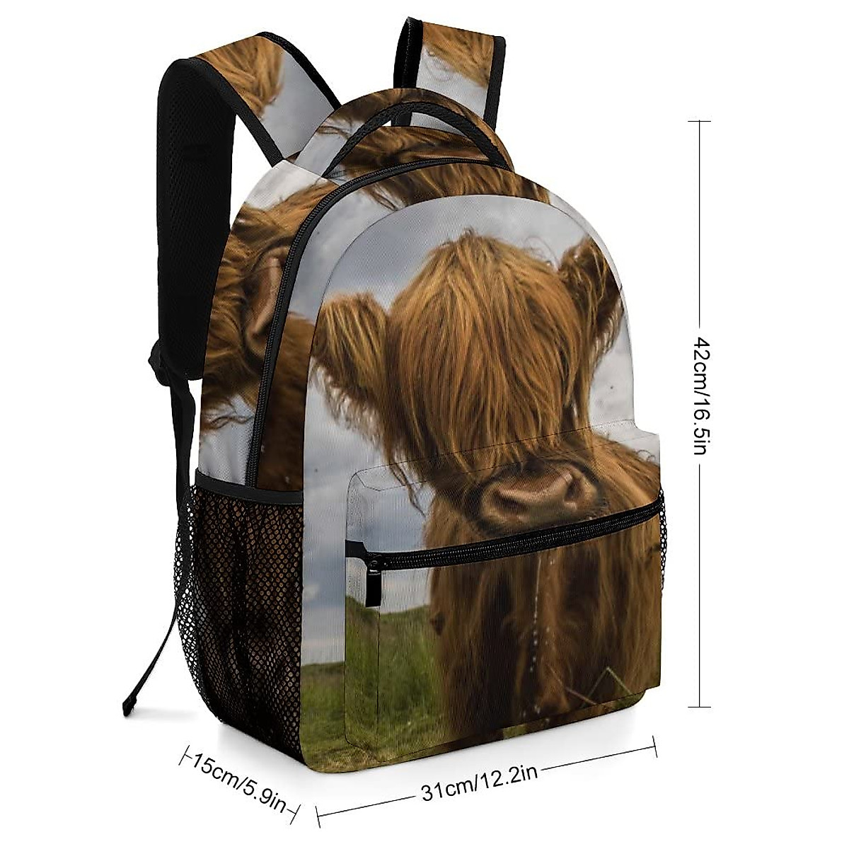 XOLLAR Large Travel Backpack Cute Highland Cow Lightweight Casual Daypack School Book Bag for Teens Boys Girls, One Size