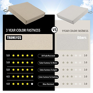 Tromlycs Outdoor Chair Cushions for Patio Furniture Set of 2 Seat Waterproof Outside 22 x 22 Inch Square with Ties Beige