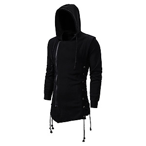 Maiyifu-GJ Men Gothic Turtleneck Hooded Sweatshirt Casual Hip Hop Long Length Hoodies Loose Fleece Drawstring Pullover Hoodie (Black,X-Large)
