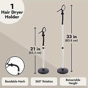 Glamlily Adjustable Hands-Free Hair Dryer Stand Holder 360 Degree Rotation, Compatible with Compact Styling Tools